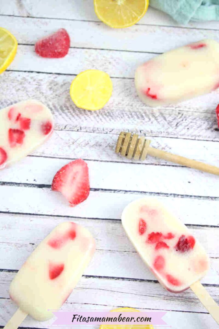 Strawberry Lemonade Protein Popsicles (no dairy!) - Fit as a Mama Bear