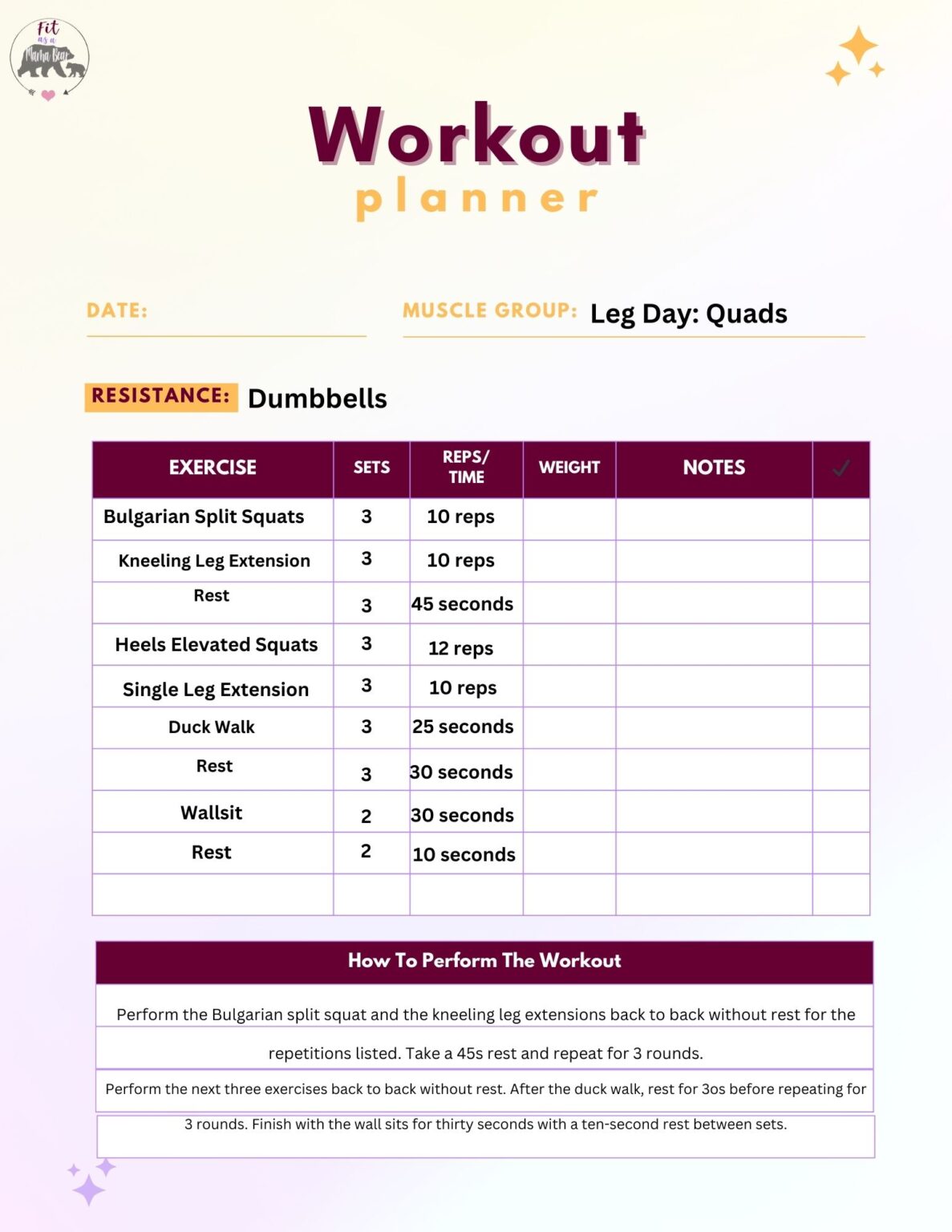Dumbbell Quad Workout at Home (Free PDF Included) - Fit as a Mama Bear